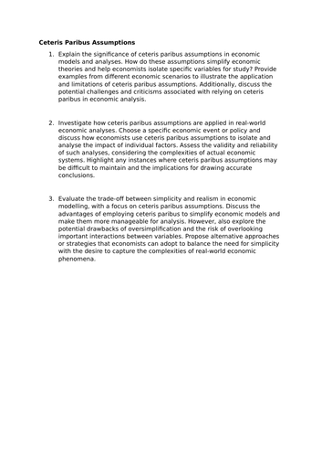 A Level Economics - Theme 1 - Essay Style Questions per topic ...