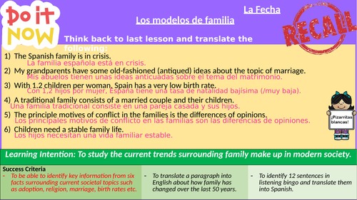 AS LEVEL CAMBIOS EN LA FAMILIA LESSON 4 | Teaching Resources