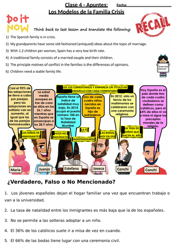AS LEVEL CAMBIOS EN LA FAMILIA LESSON 4 | Teaching Resources