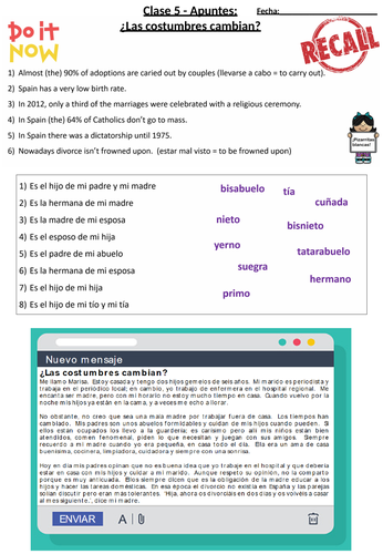 AS LEVEL CAMBIOS EN LA FAMILIA LESSON 5 | Teaching Resources