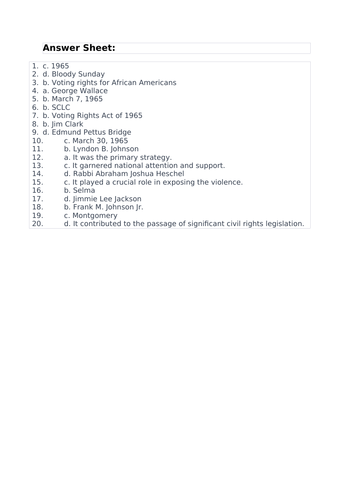 Martin Luther King Selma quiz | Teaching Resources