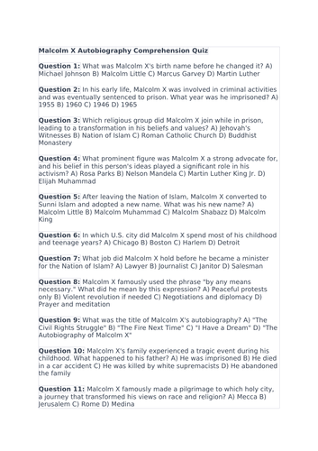 Macolm X Quiz | Teaching Resources