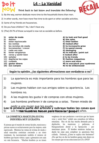 AS LEVEL IGUALDAD DE LOS SEXOS LESSON 4 | Teaching Resources