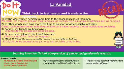 AS LEVEL IGUALDAD DE LOS SEXOS LESSON 4 | Teaching Resources