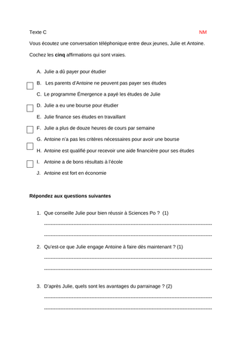 IB French B Listening Organisation sociale-Education | Teaching Resources