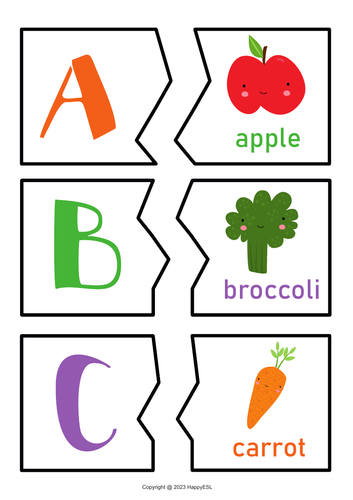 English Alphabet Puzzles | Fruit and Vegetables | Teaching Resources