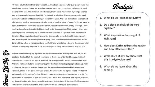 Never Let Me Go extract analysis | Teaching Resources