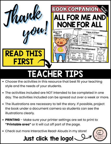 All for Me and None for All Interactive Read-Aloud Book Companion ...