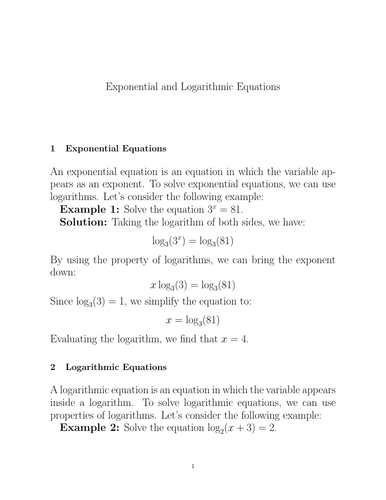 Exploring Exponential and Logarithmic Equations | Teaching Resources