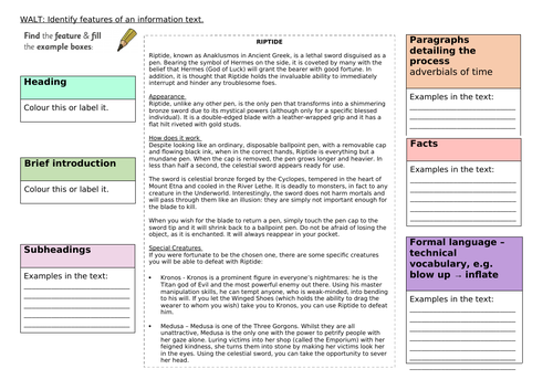 Y5/6 Percy Jackson Non Chronological Report | Teaching Resources