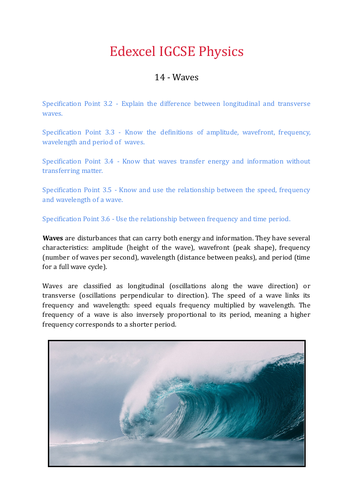 Edexcel IGCSE Physics Worksheets Chapter 3 - Waves | Teaching Resources