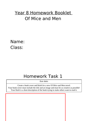 'Of Mice & Men' Homework Booklet | Teaching Resources