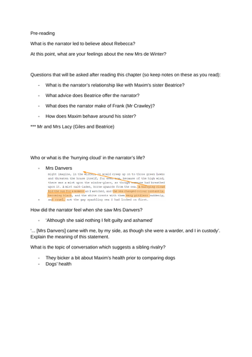 Rebecca by Daphne du Maurier Chapters 1-10 | Teaching Resources
