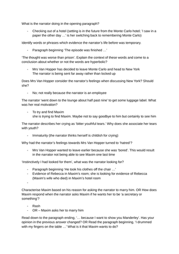 Rebecca by Daphne du Maurier Chapters 1-10 | Teaching Resources