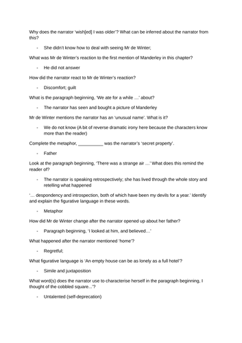 Rebecca by Daphne du Maurier Chapters 1-10 | Teaching Resources