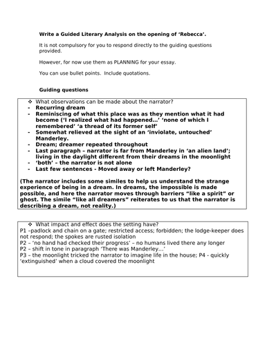 Rebecca by Daphne du Maurier Chapters 1-10 | Teaching Resources