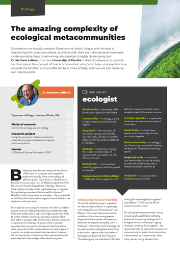 The amazing complexity of ecological metacommunities | Teaching Resources