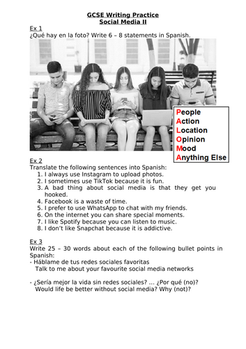 GCSE Spanish (AQA) Writing Worksheets Theme 1 Topic 2: Technology in ...