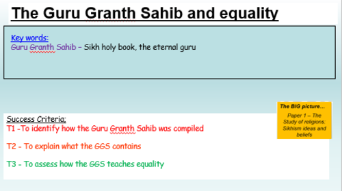 AQA Sikhism: Guru Granth Sahib and equality | Teaching Resources