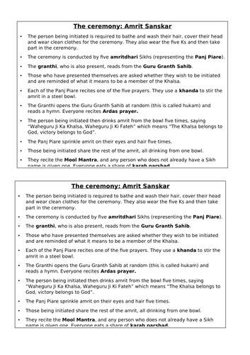 AQA Sikhism Practices: Initiation/Amrit | Teaching Resources