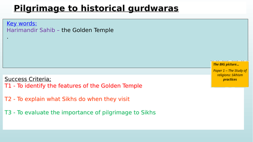 AQA Sikhism Practices: Pilgrimage to Golden Temple | Teaching Resources