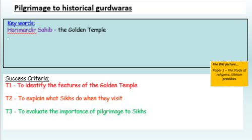 AQA Sikhism Practices: Pilgrimage to Golden Temple | Teaching Resources