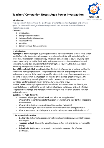 Aqua power - KS3 Scientific Investigation unit | Teaching Resources
