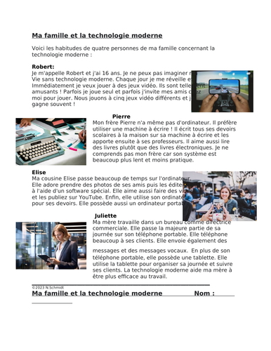 La technologie moderne Lecture en Français: French Technology Reading ...