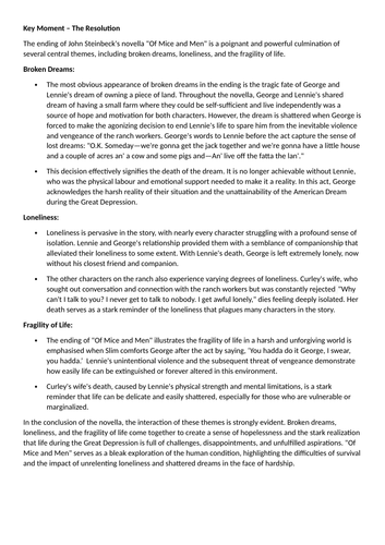 Of Mice and Men Key Moments, Characters, Relationship notes | Teaching ...