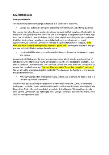 Of Mice and Men Key Moments, Characters, Relationship notes | Teaching ...