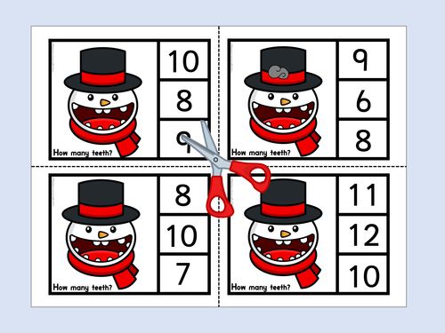Counting 0 to 20 Snowmen Teeth Clip Cards Task Cards Worksheets Winter ...