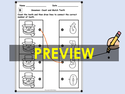 Counting 0 to 20 Snowmen Teeth Clip Cards Task Cards Worksheets Winter ...
