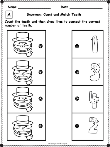 Counting 0 to 20 Snowmen Teeth Clip Cards Task Cards Worksheets Winter ...