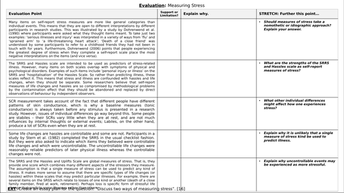 A-Level Psychology - MEASURING STRESS [Stress Topic] | Teaching Resources