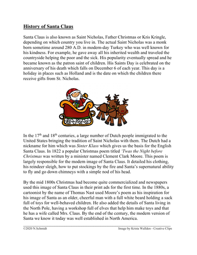 History of Santa Claus Legend of Saint Nicholaus English Reading ...