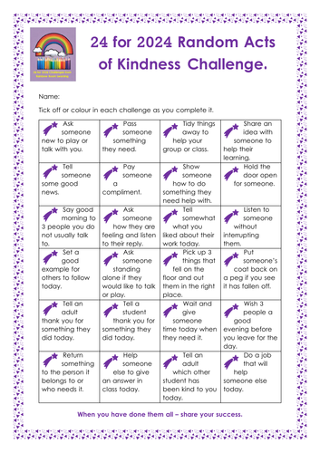 PSHE Random acts of kindness challenge for 2024 | Teaching Resources