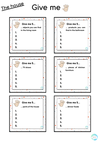 Give me 5 - Vocabulary Game (10 themes) | Teaching Resources