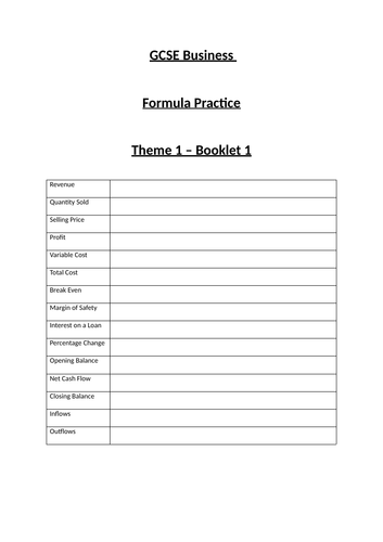GCSE Business Calculation Practice Edexcel Booklet 1 | Teaching Resources