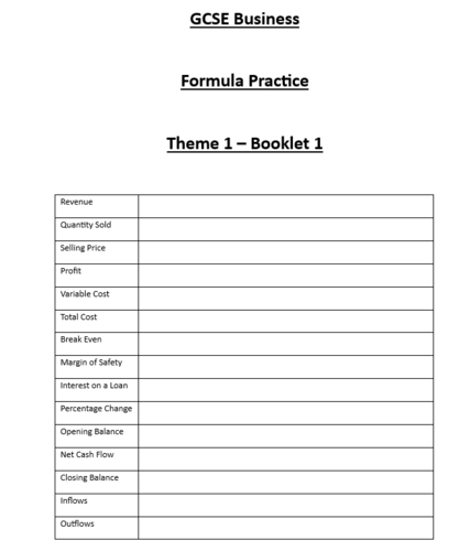 GCSE Business Calculation Practice Edexcel Booklet 1 | Teaching Resources