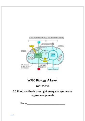 WJEC A level biology 3.2 Photosynthesis | Teaching Resources