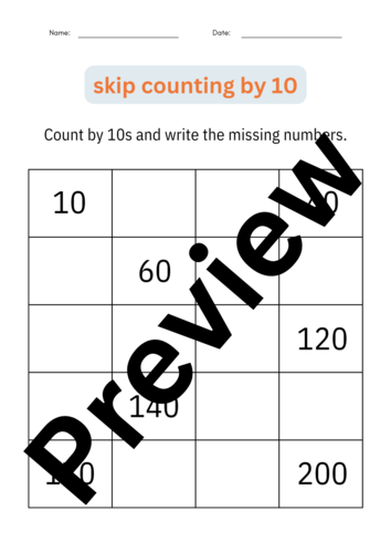 Skip Counting by 10 Numbers Math Practice Worksheets for 1st 2nd Grade ...