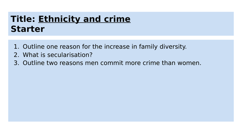 AQA GCSE Sociology-Crime and Ethnicity | Teaching Resources