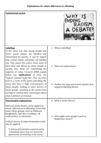 AQA GCSE Sociology-Crime and Ethnicity | Teaching Resources