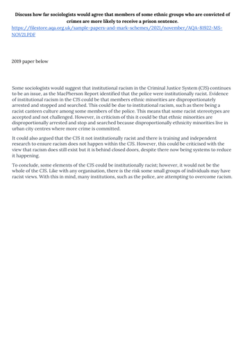 AQA GCSE Sociology-Crime and Ethnicity | Teaching Resources