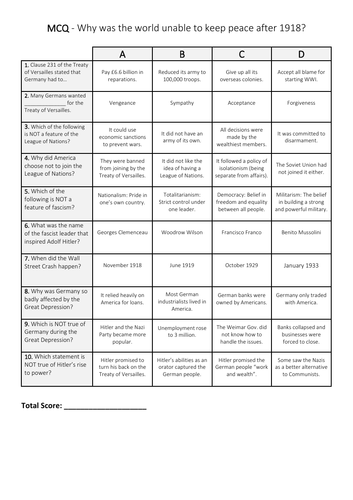 Causes of WWII - Extended Writing | Teaching Resources