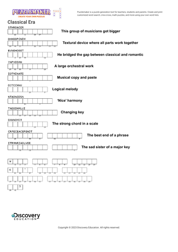 AQA MUSIC - Western Classical Since 1910 starters | Teaching Resources