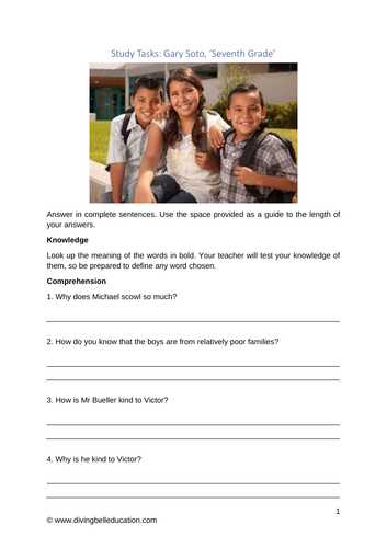 Short Story Study: Gary Soto, 'Seventh Grade' | Teaching Resources