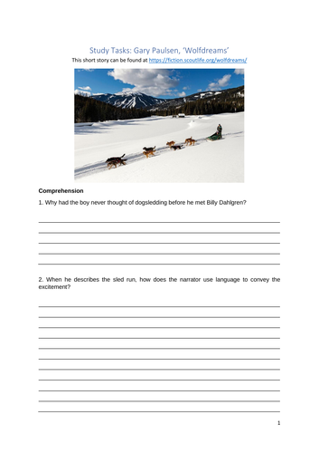 Short Story Study: Gary Paulsen, 'Wolfdreams' | Teaching Resources