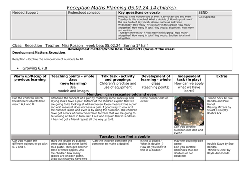 Spring 1st half White Rose Reception Maths planning | Teaching Resources