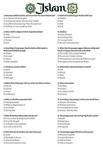 Islam Reading Comprehension | Teaching Resources